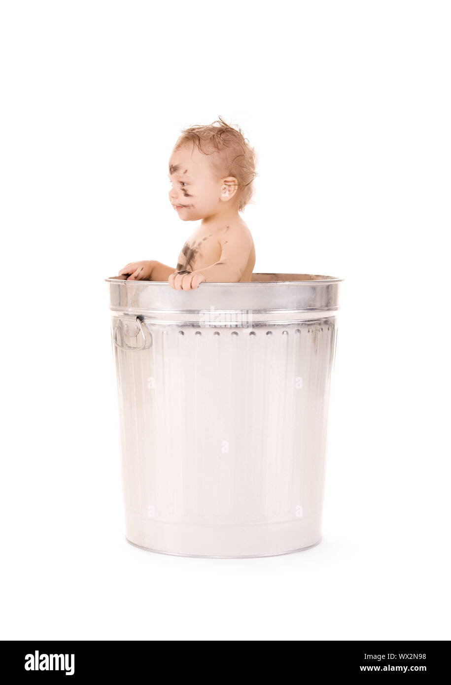 picture of adorable baby in trash can Stock Photo - Alamy