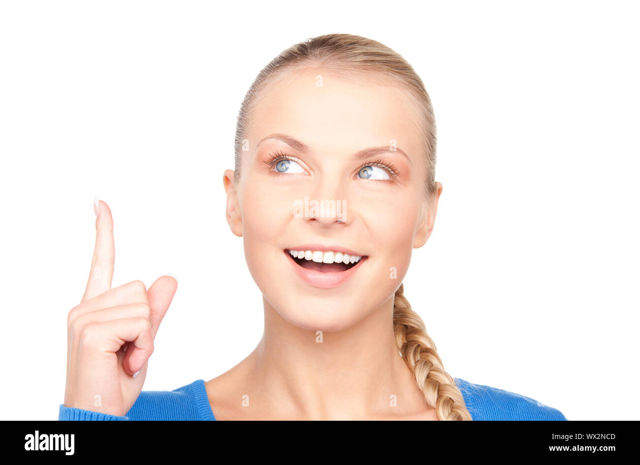 woman with her finger up Stock Photo - Alamy