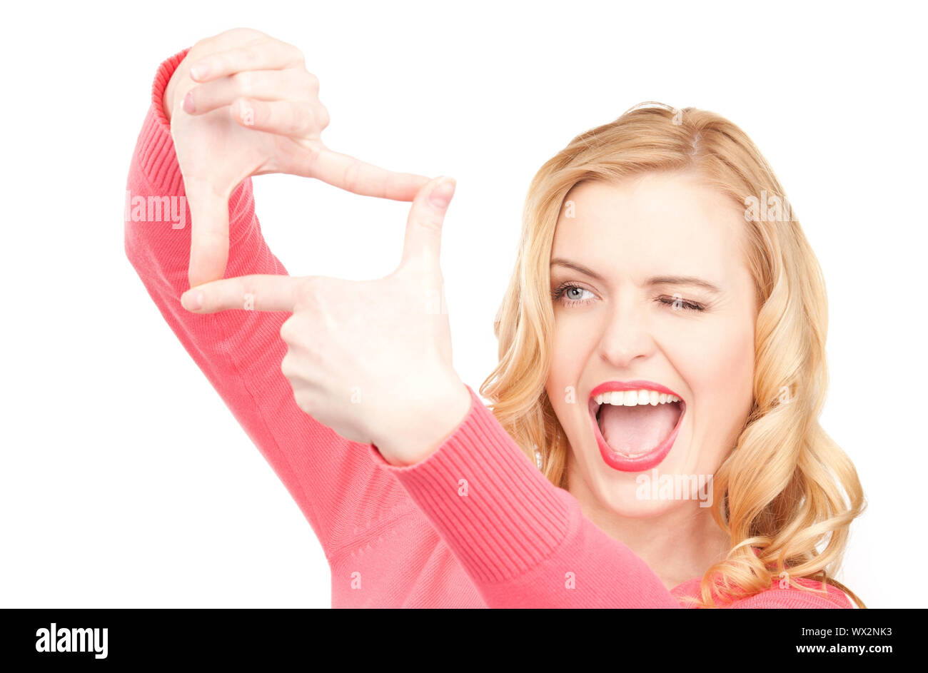 lovely woman creating a frame with fingers Stock Photo - Alamy