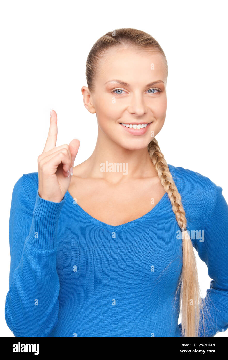 picture of attractive young woman with her finger up Stock Photo - Alamy