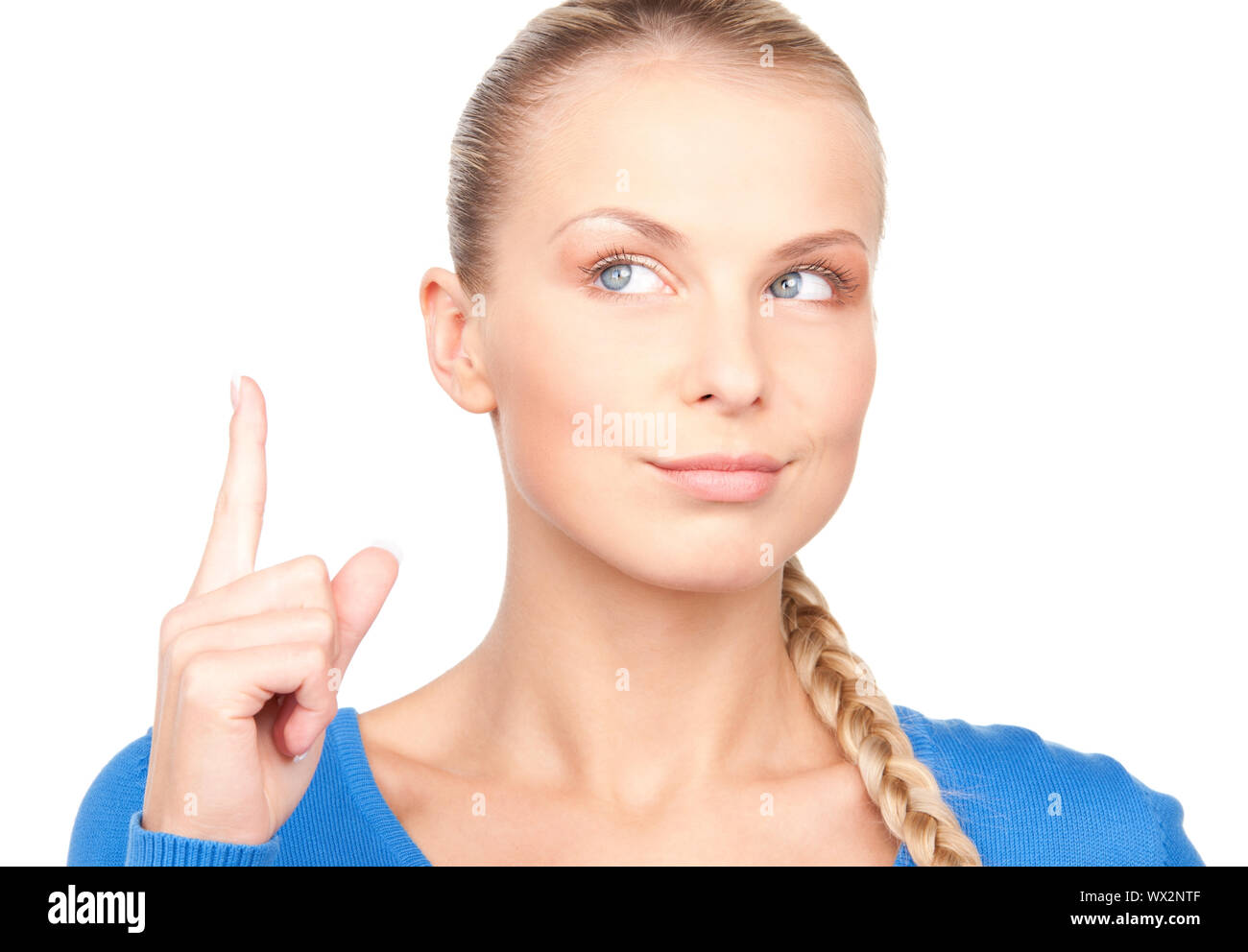 woman with her finger up Stock Photo - Alamy