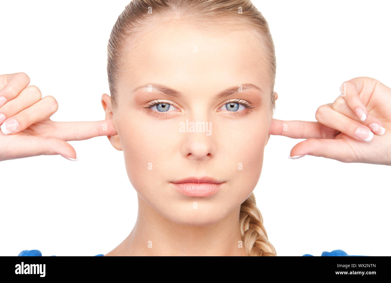 woman with fingers in ears Stock Photo - Alamy