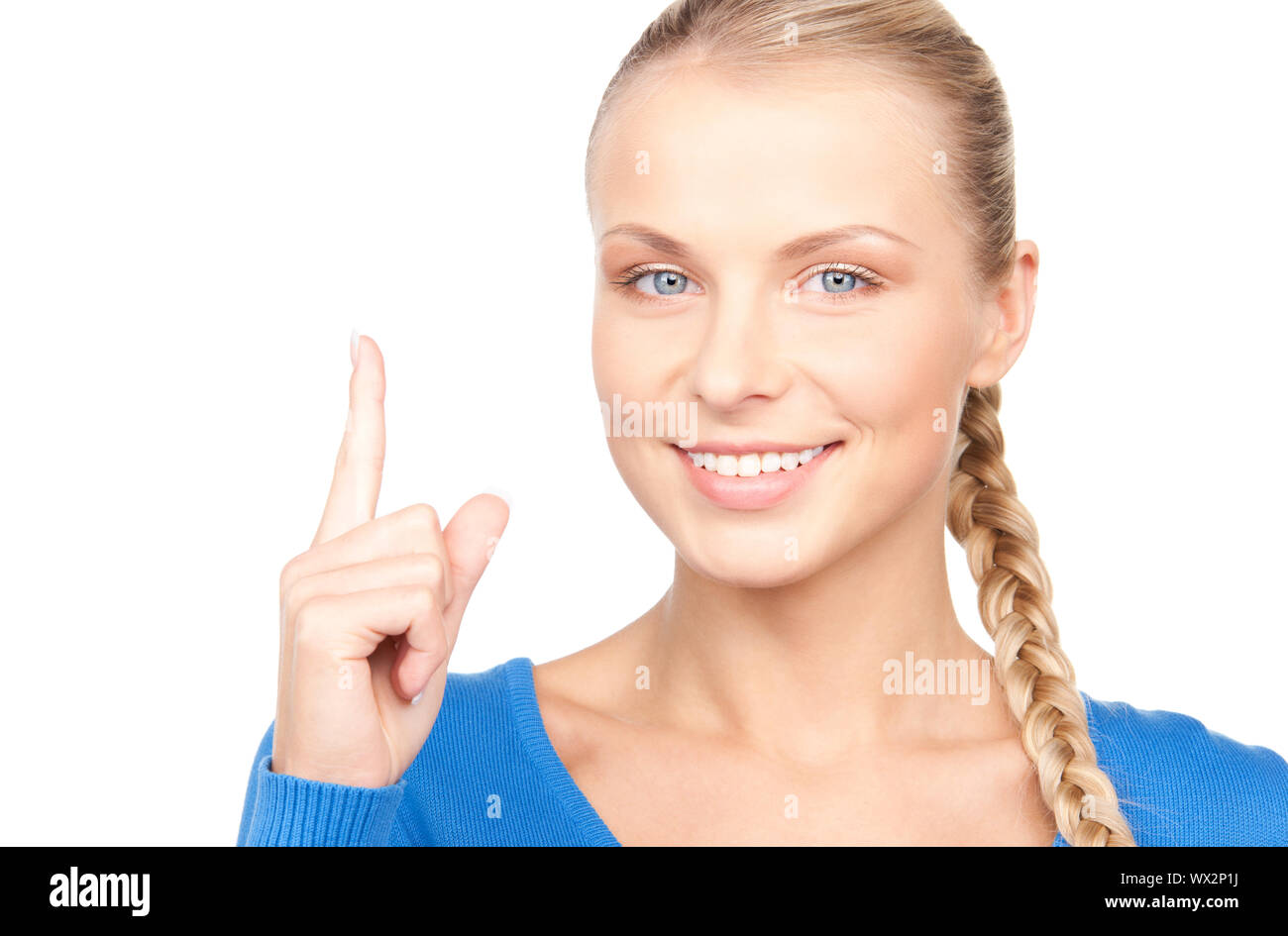 picture of attractive young woman with her finger up Stock Photo - Alamy