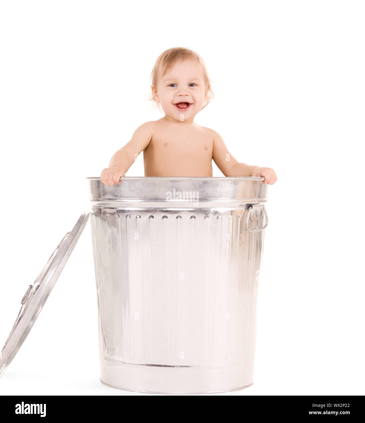 picture of adorable baby in trash can Stock Photo - Alamy