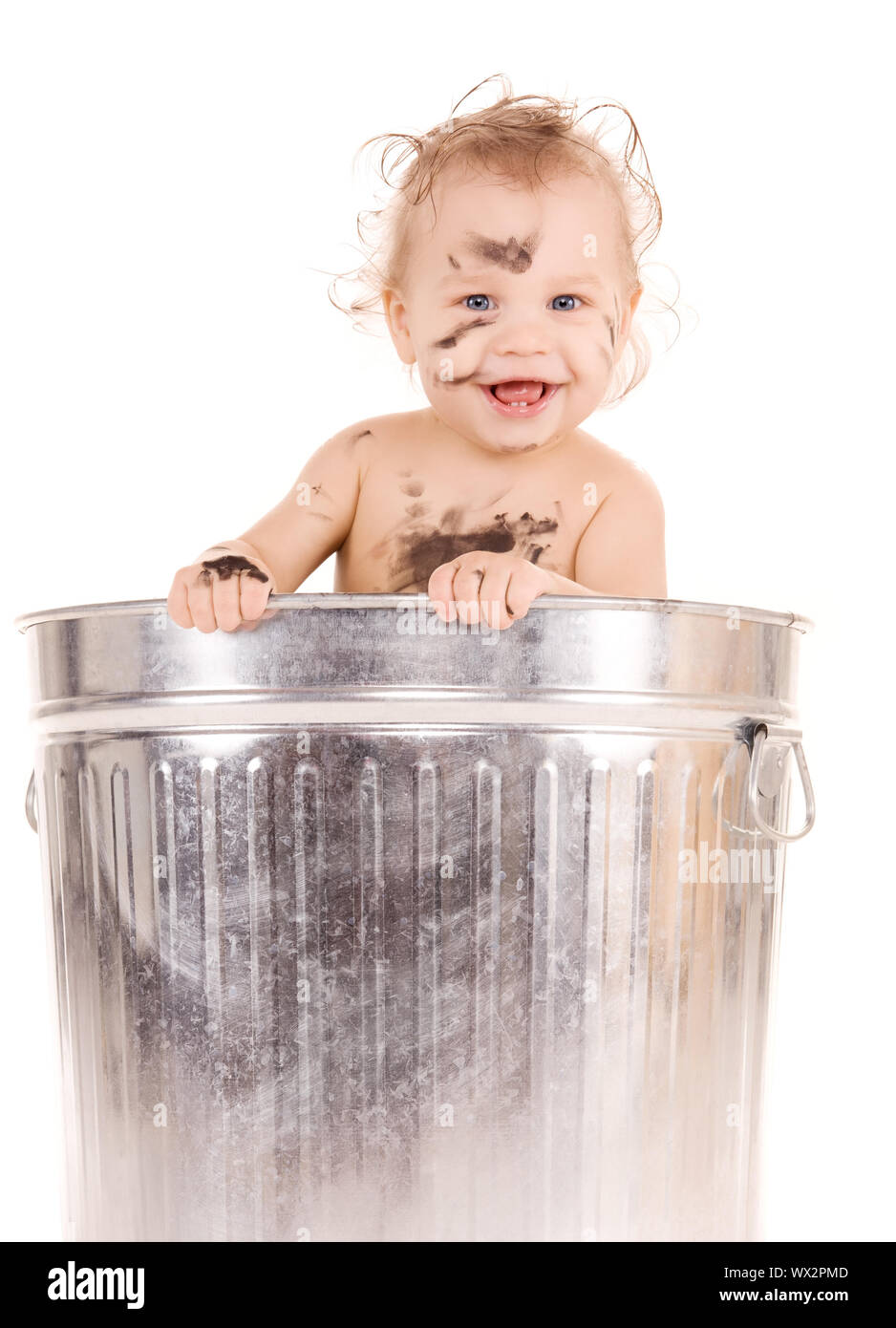 picture of adorable baby in trash can Stock Photo - Alamy