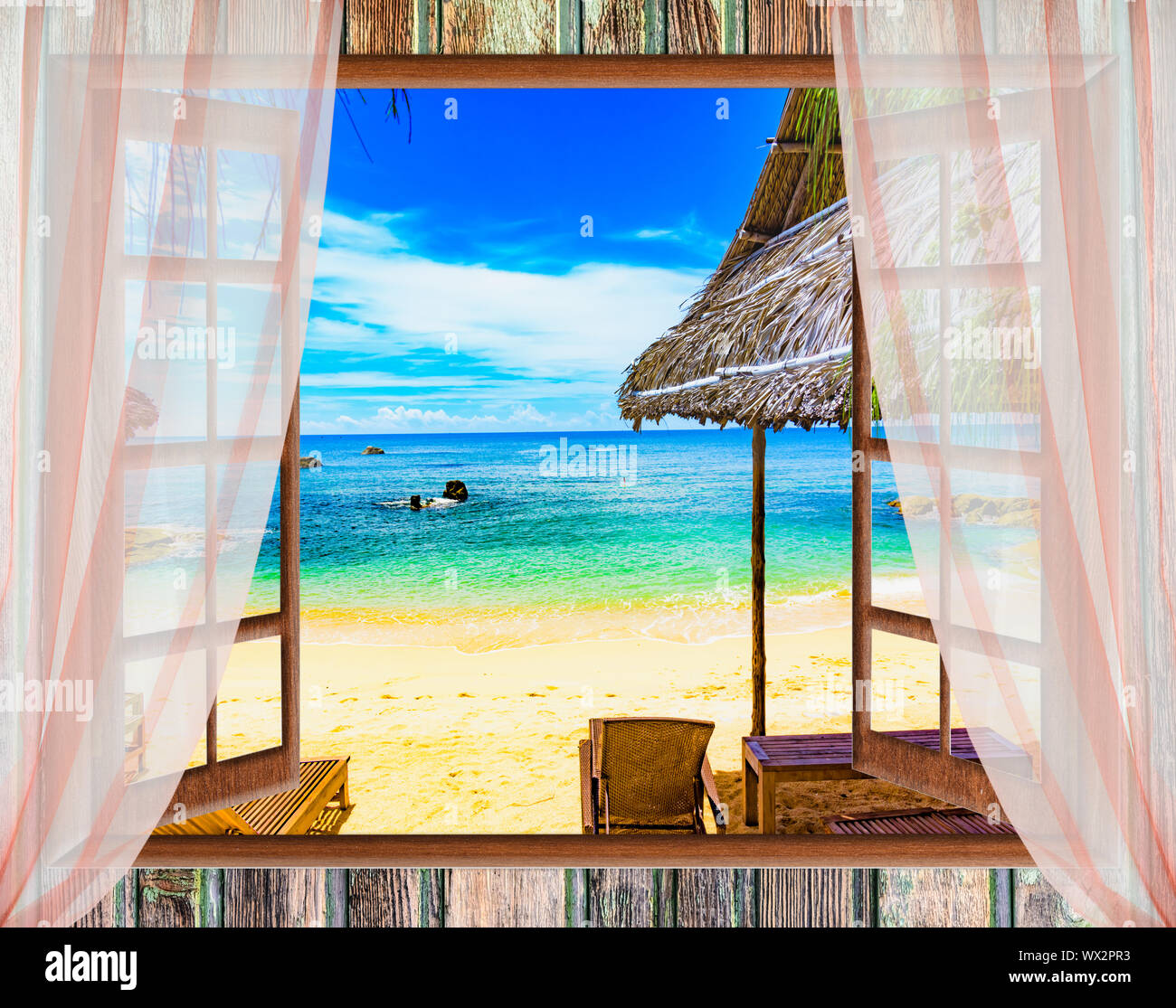 window open sea beach grass green Stock Photo - Alamy