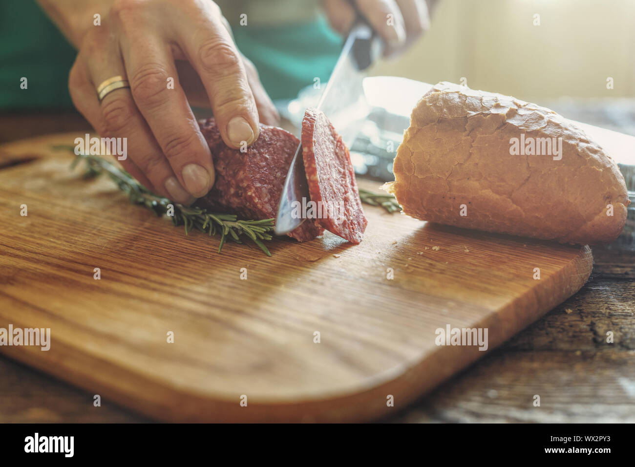 salami, ham, parts, base, cheese, sandwich, making, share, restaurant ...