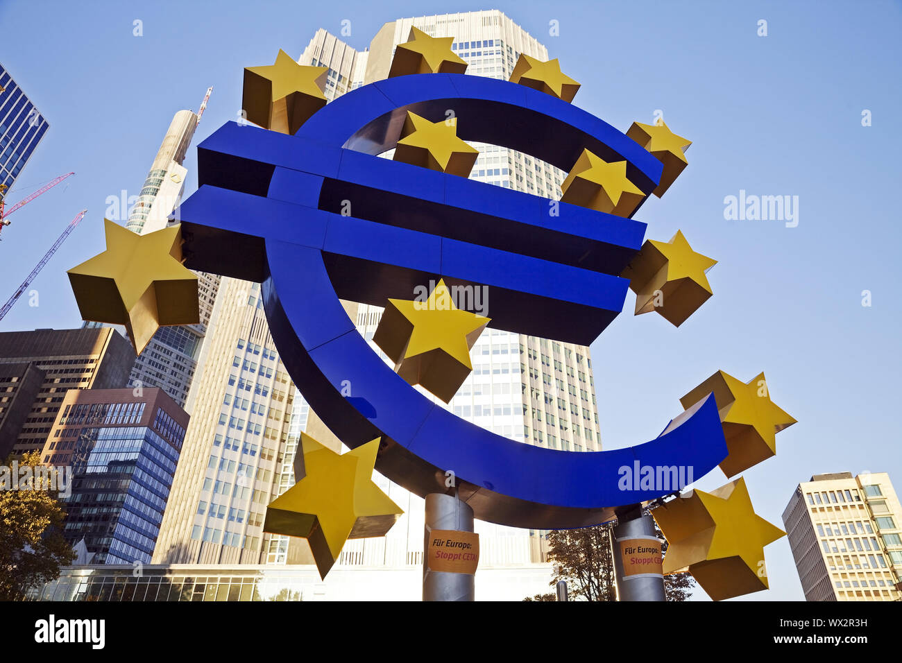 euro light sculpture, Frankfurt am Main, Hesse, Germany, Europe Stock ...