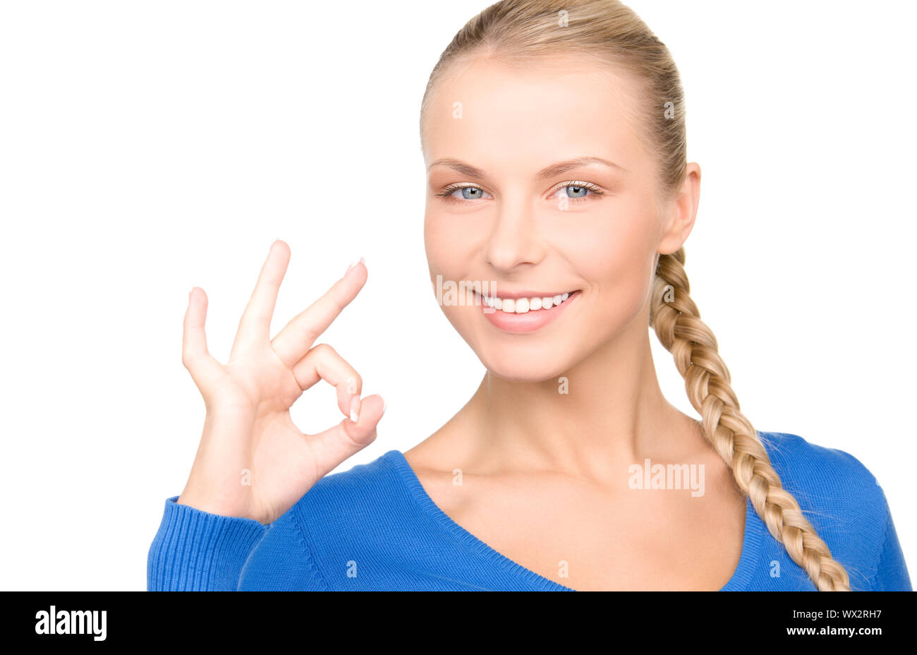 bright picture of lovely woman showing ok sign Stock Photo - Alamy