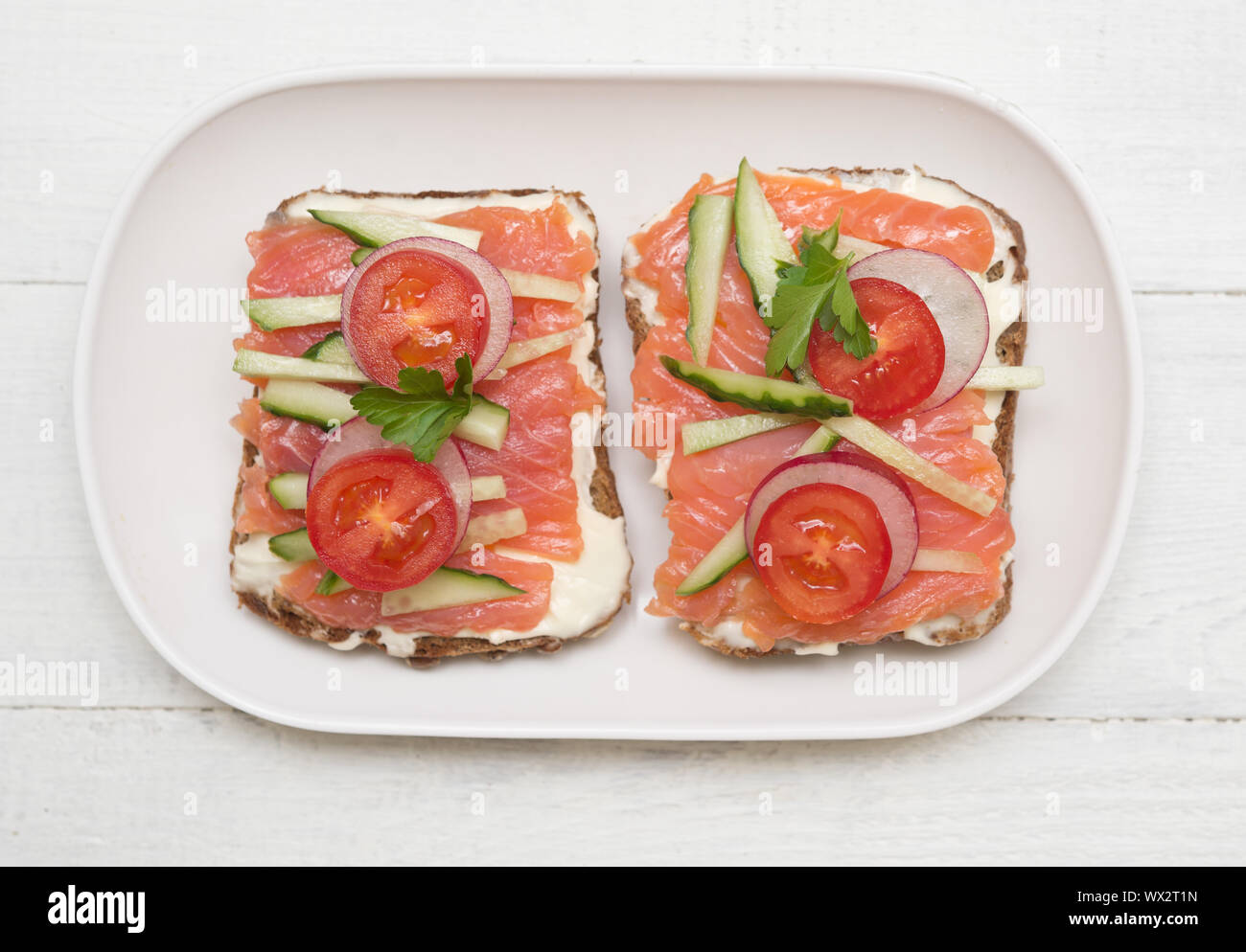 Two open sandwiches Stock Photo - Alamy