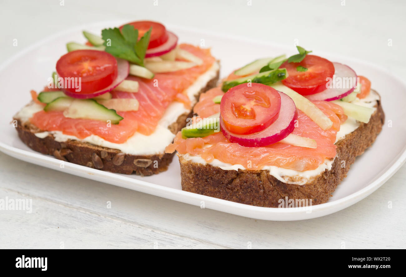 Two open sandwiches Stock Photo - Alamy