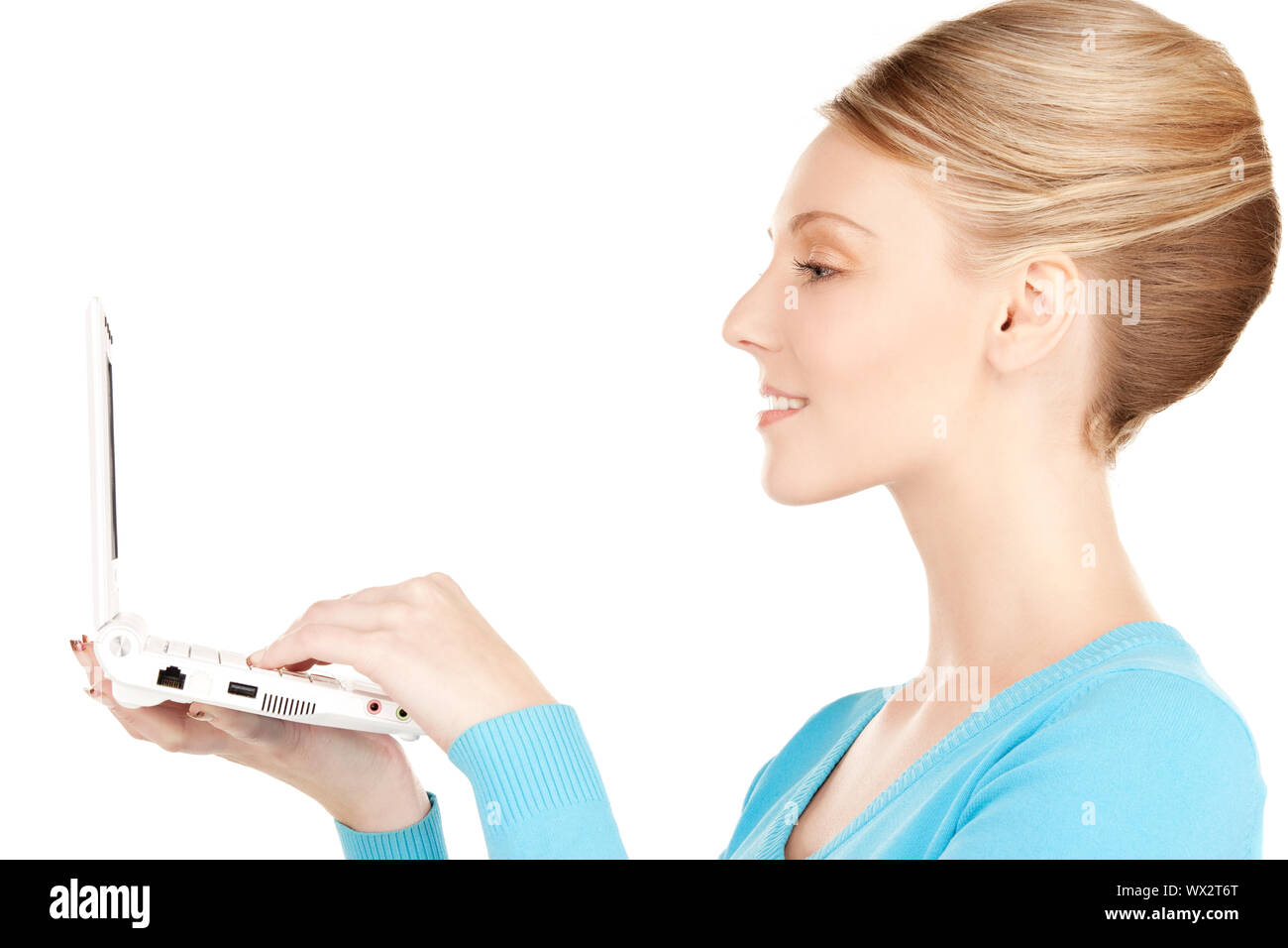 happy woman with laptop computer Stock Photo - Alamy