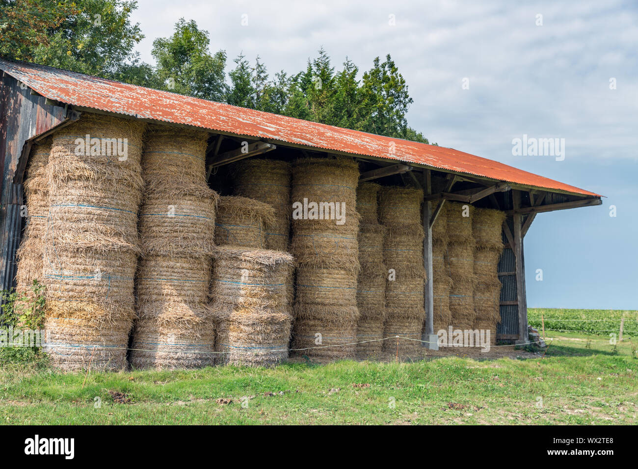Barn with pile of haystacks in Normandy, France Stock Photo - Alamy