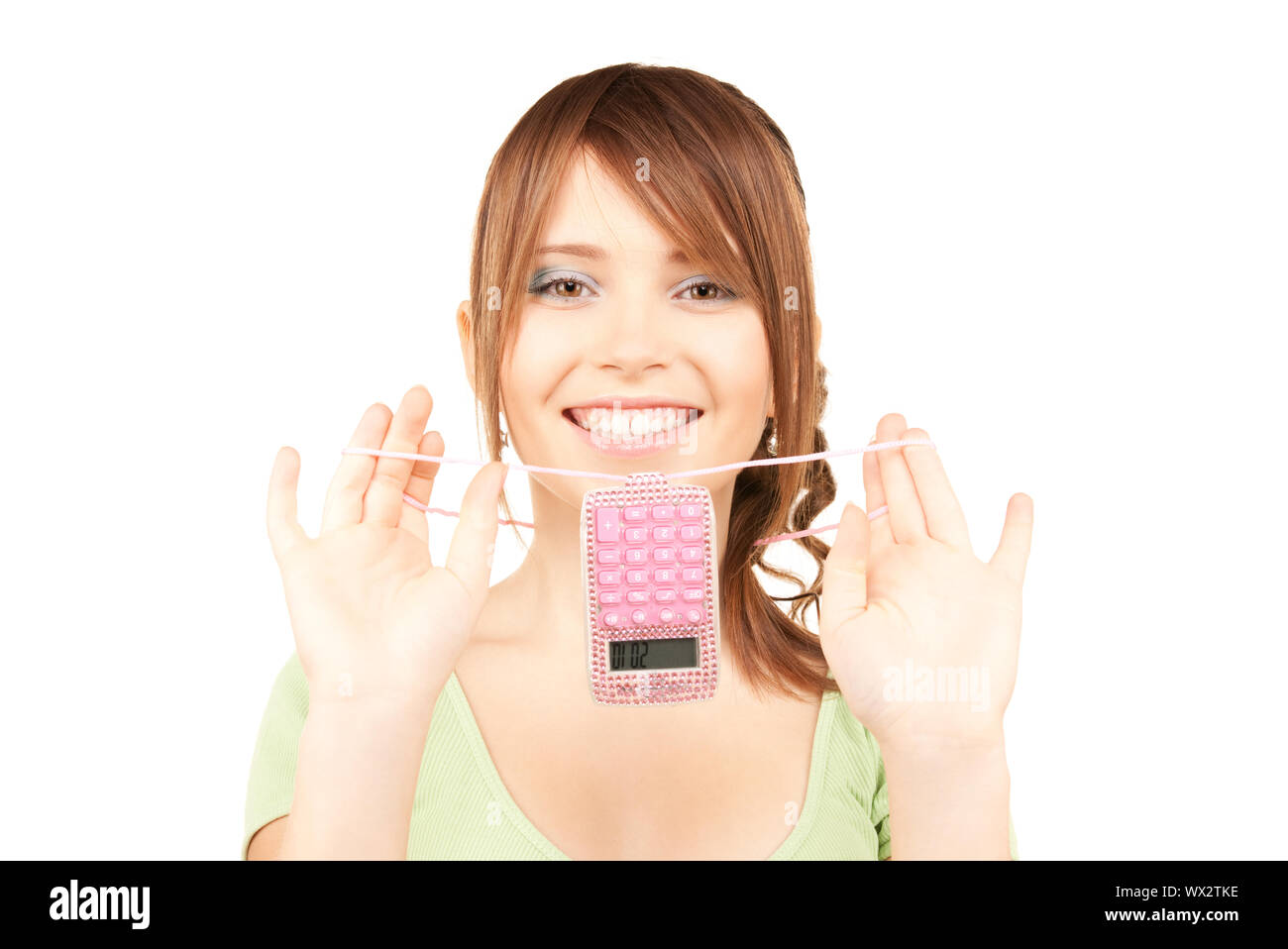 lovely teenage girl with calculator over white Stock Photo - Alamy
