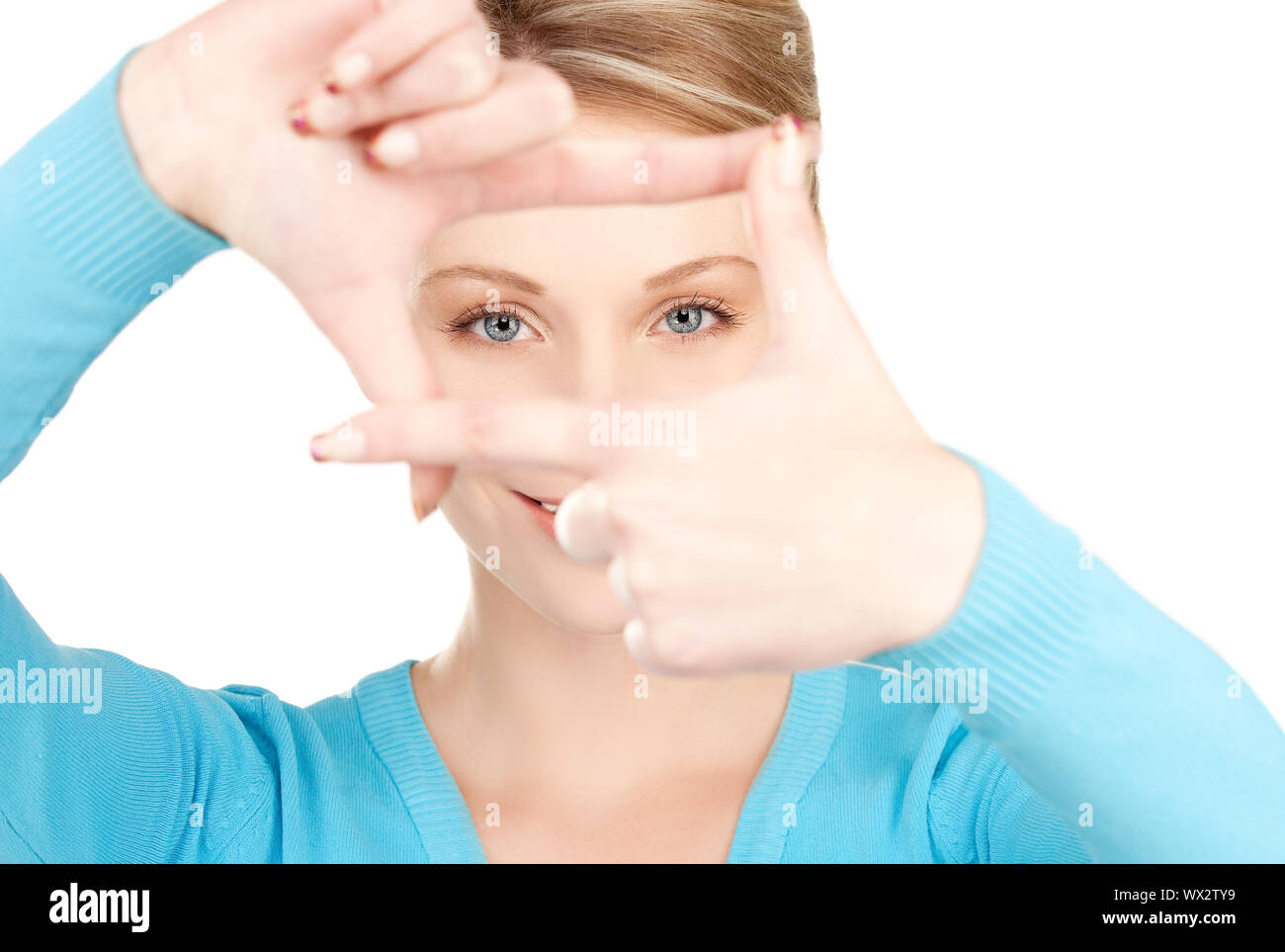 picture of lovely woman creating a frame with fingers Stock Photo - Alamy