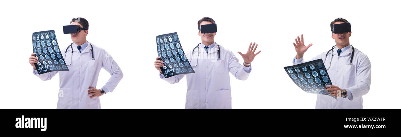Doctor wearing a vr virtual reality headset isolated on white ba Stock ...