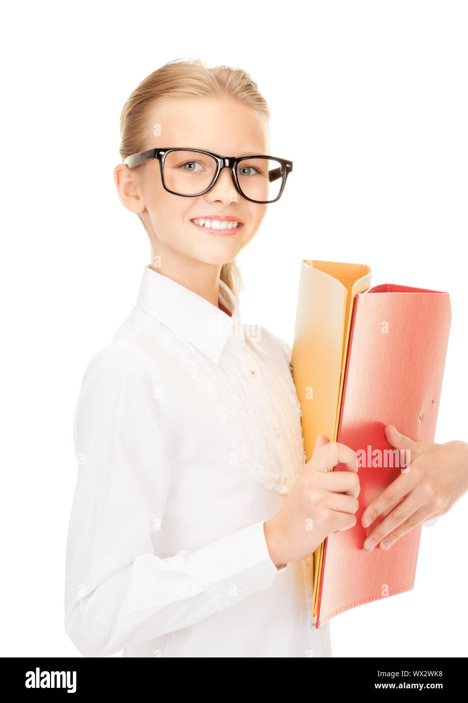 elementary school student with folders Stock Photo - Alamy