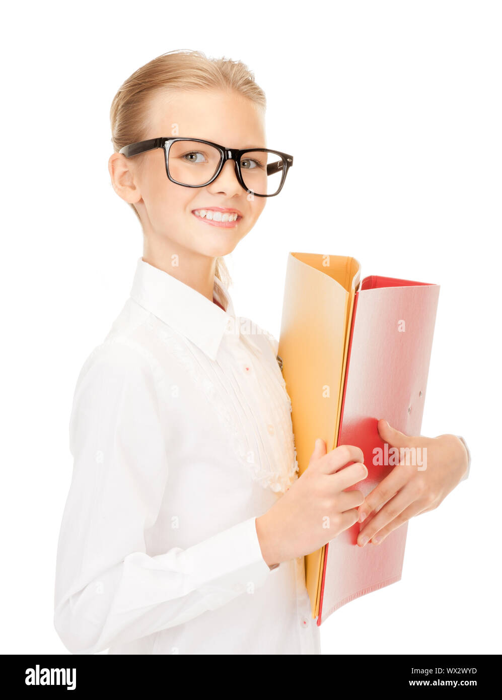 picture of an elementary school student with folders Stock Photo - Alamy