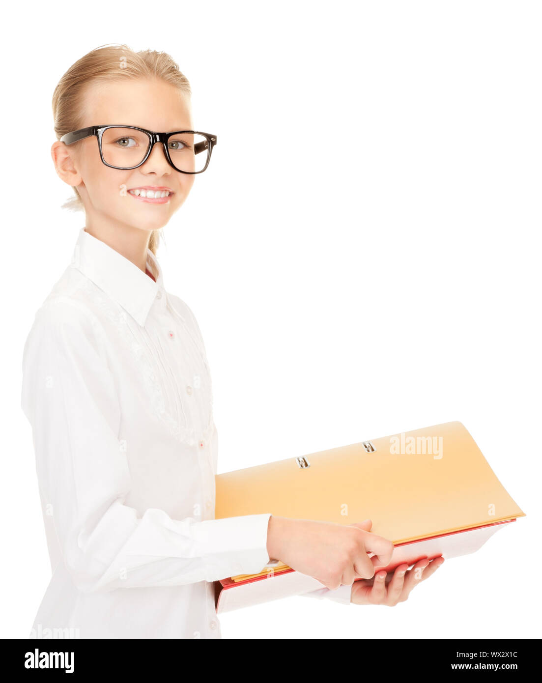 picture of an elementary school student with folders Stock Photo - Alamy