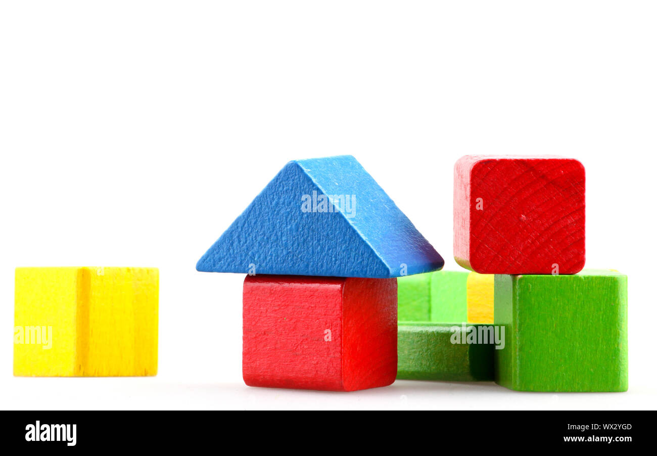 Wooden Building Blocks Set - Childrens Construction Wood Toy Stock ...