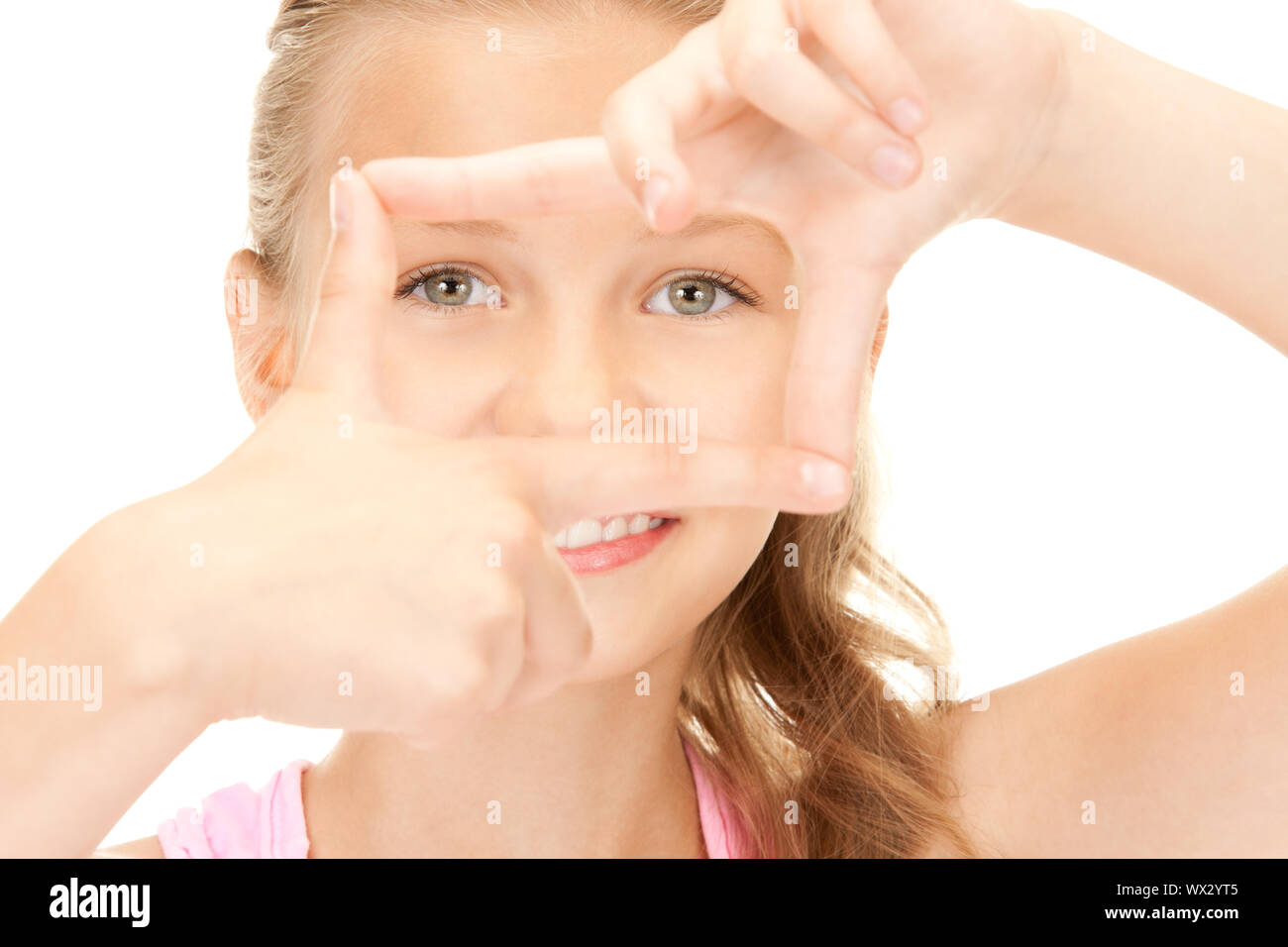 pretty girl creating a frame with fingers Stock Photo - Alamy