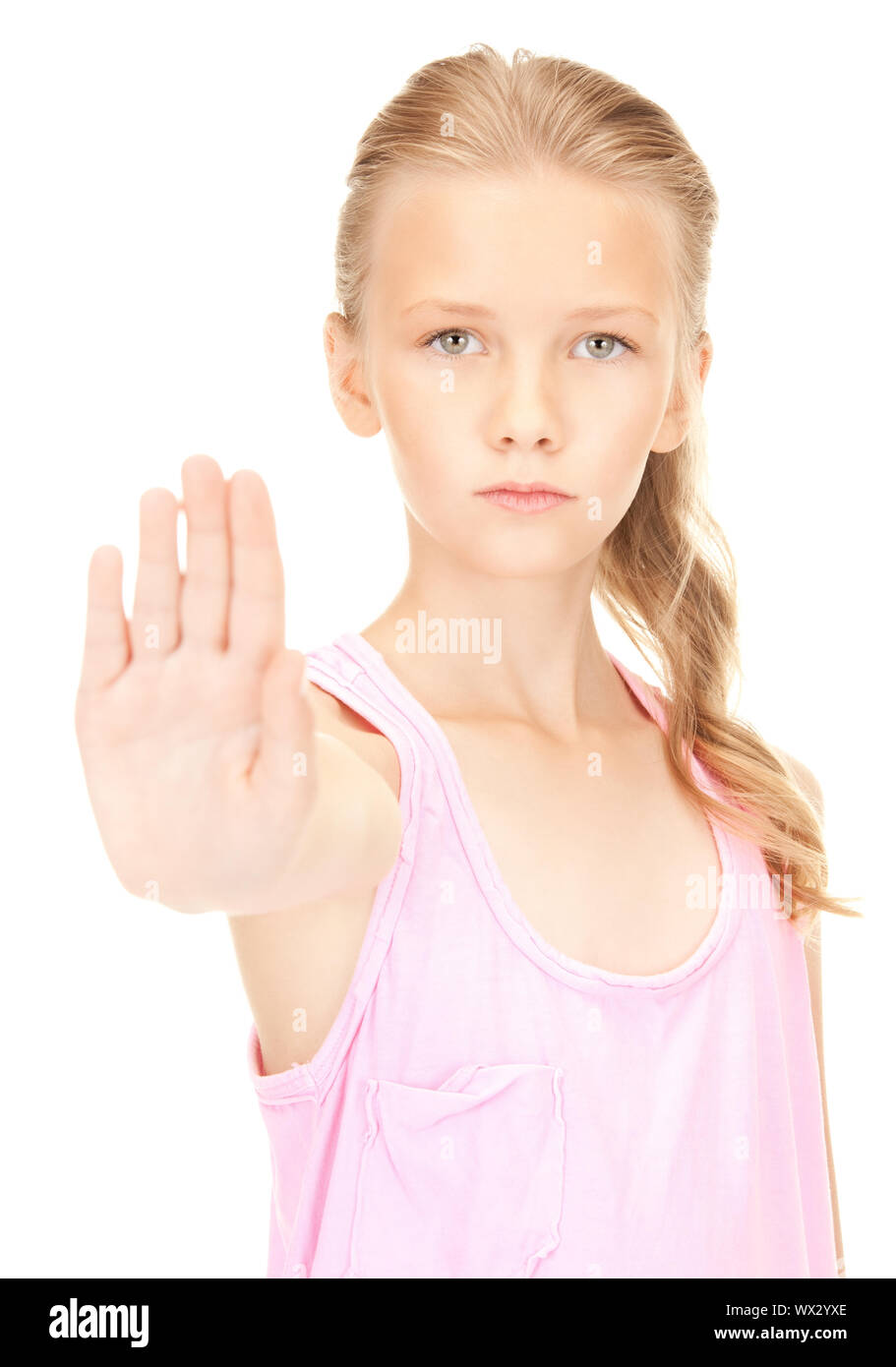 lovely girl showing stop sign Stock Photo - Alamy