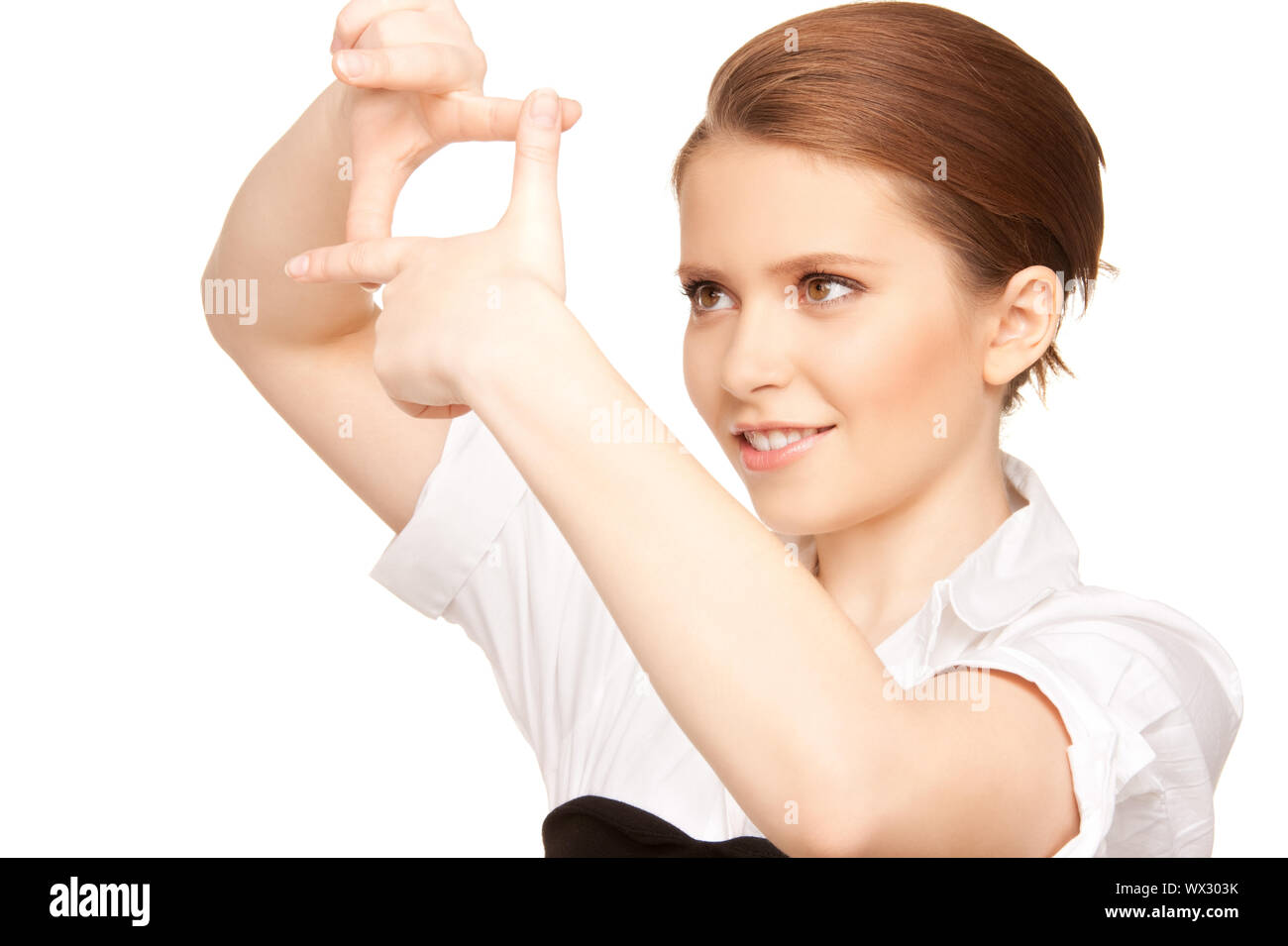 picture of lovely woman creating a frame with fingers Stock Photo - Alamy