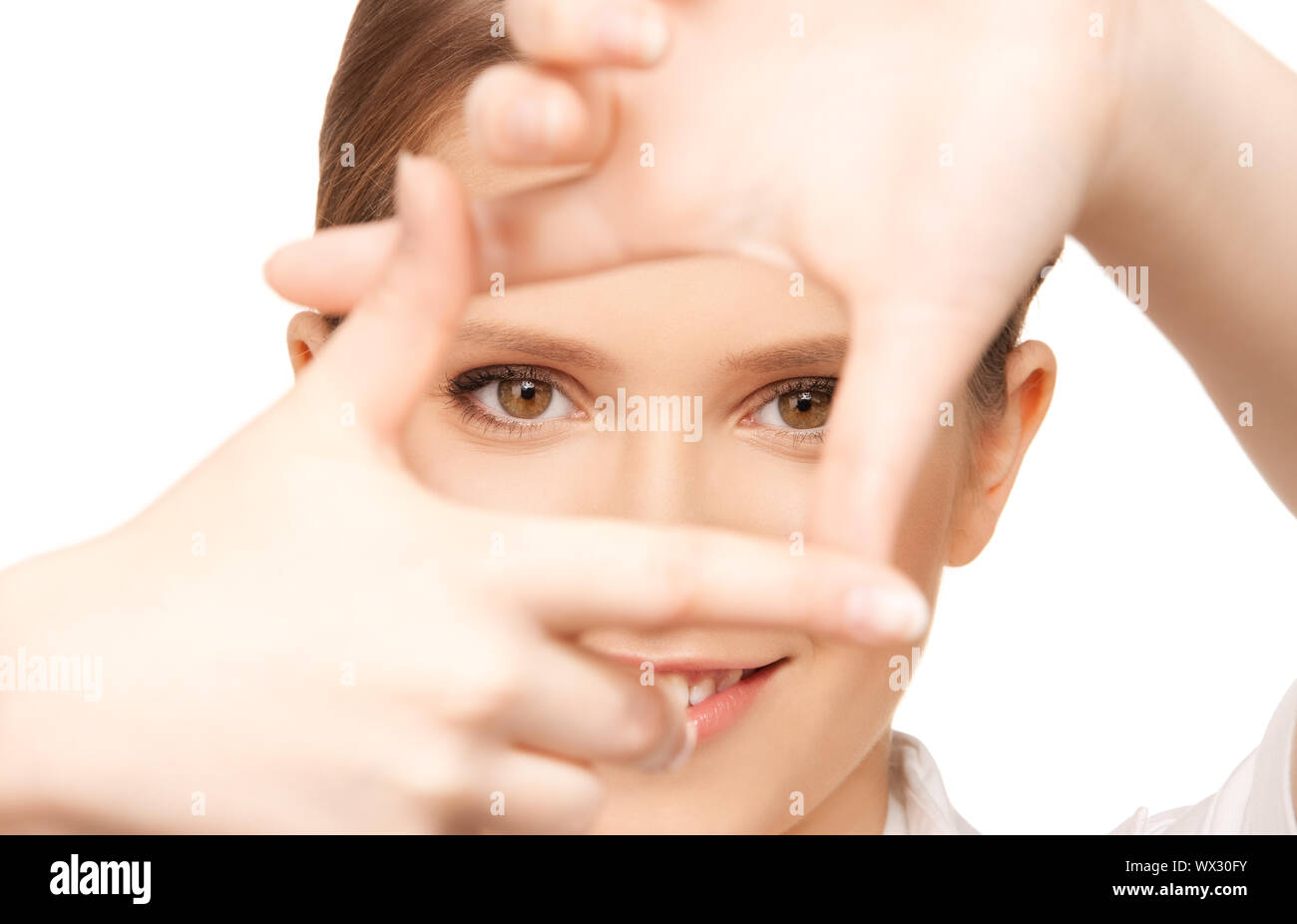 picture of lovely woman creating a frame with fingers Stock Photo - Alamy
