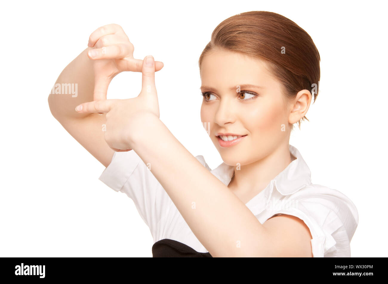 picture of lovely woman creating a frame with fingers Stock Photo - Alamy
