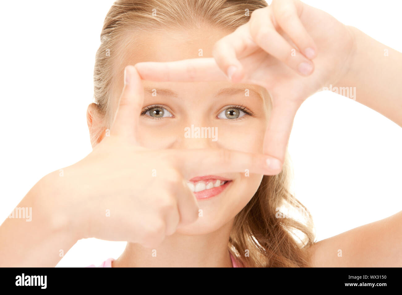 picture of pretty girl creating a frame with fingers Stock Photo - Alamy