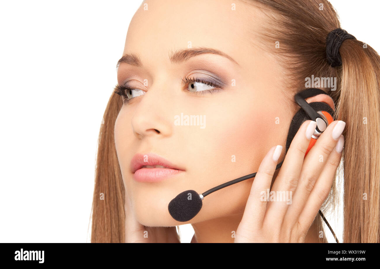bright picture of friendly female helpline operator Stock Photo - Alamy