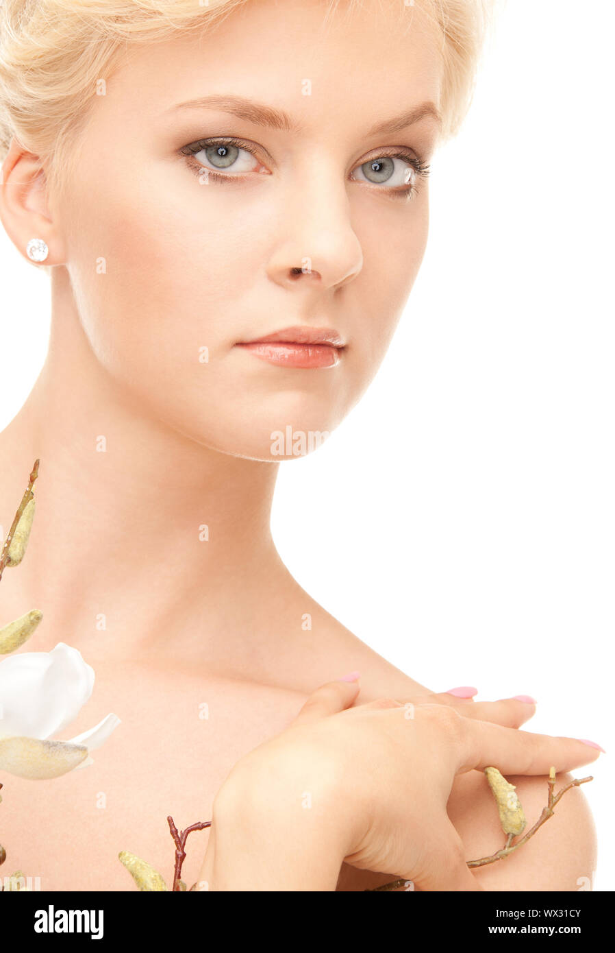 picture of lovely woman with twig over white Stock Photo - Alamy