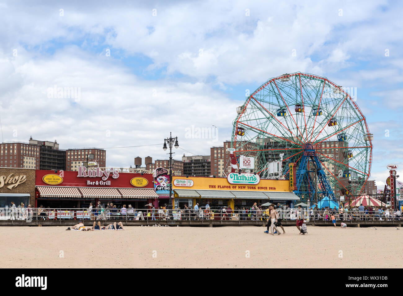 Coney Island, USA - June 14th 2019: Iconic Boardwalk Nathans Hot Dogs ... Coney Island, USA - June 14th 2019: Iconic Boardwalk Nathans Hot Dogs ...