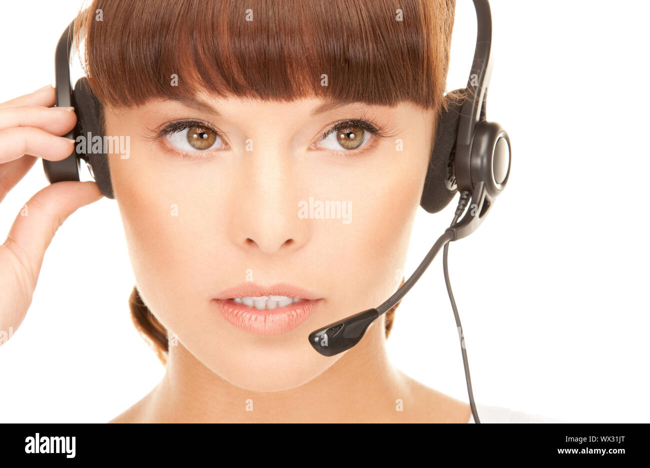 bright picture of friendly female helpline operator Stock Photo - Alamy