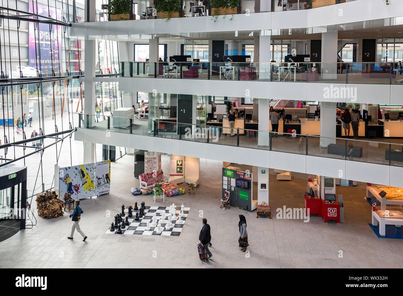 Atrium Dutch city hall Utrecht with people visting the building Stock ...