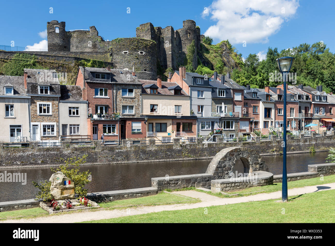 Historic centre La Roche-en-Ardenne in Belgian Ardennes with river ...