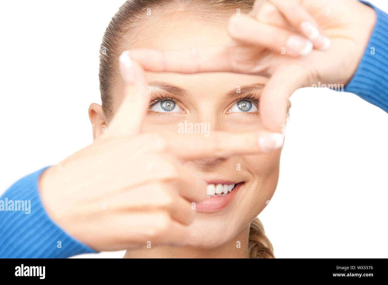 picture of lovely woman creating a frame with fingers Stock Photo - Alamy