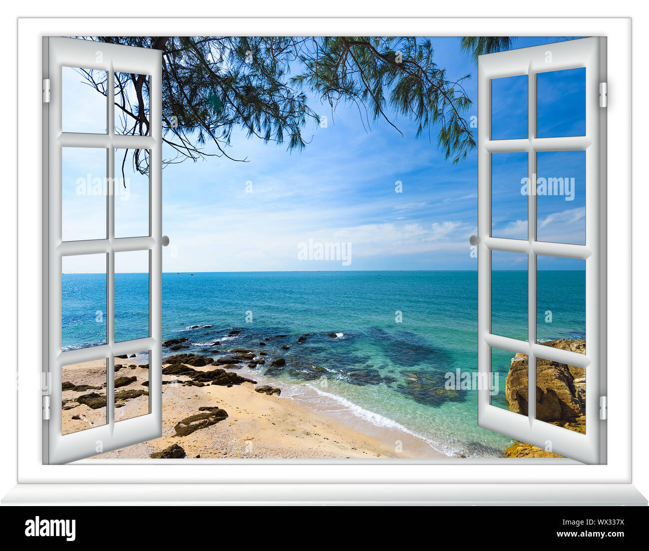 Ocean view window open Stock Photo - Alamy
