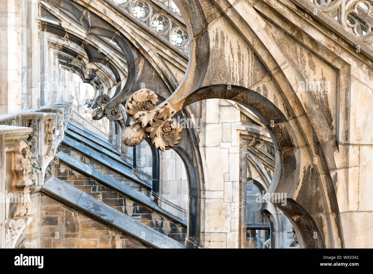 Architecture on roof of Duomo gothic cathedral Stock Photo - Alamy