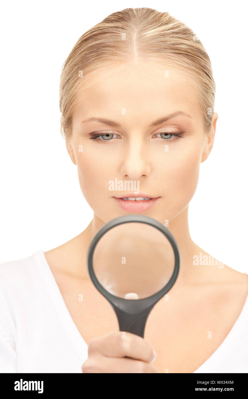 woman with magnifying glass Stock Photo - Alamy