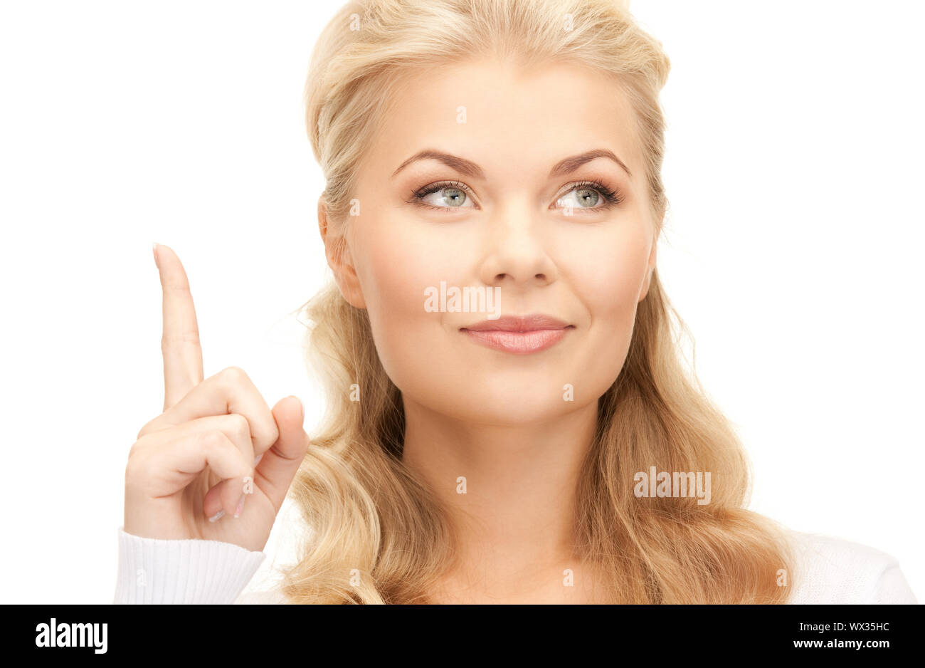 picture of attractive young woman with her finger up Stock Photo - Alamy