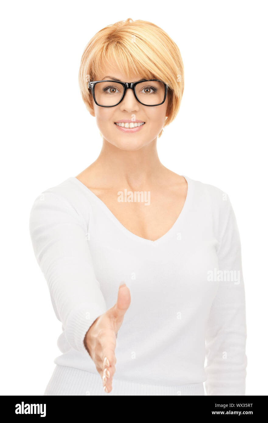 Beautiful business woman ready handshake hi-res stock photography and ...