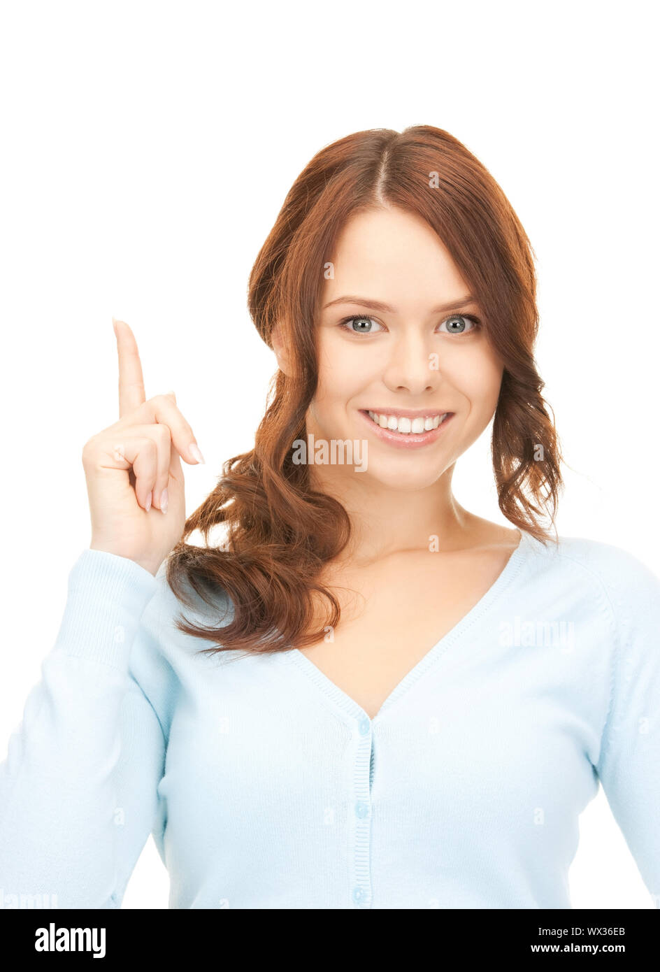 picture of attractive young woman with her finger up Stock Photo - Alamy