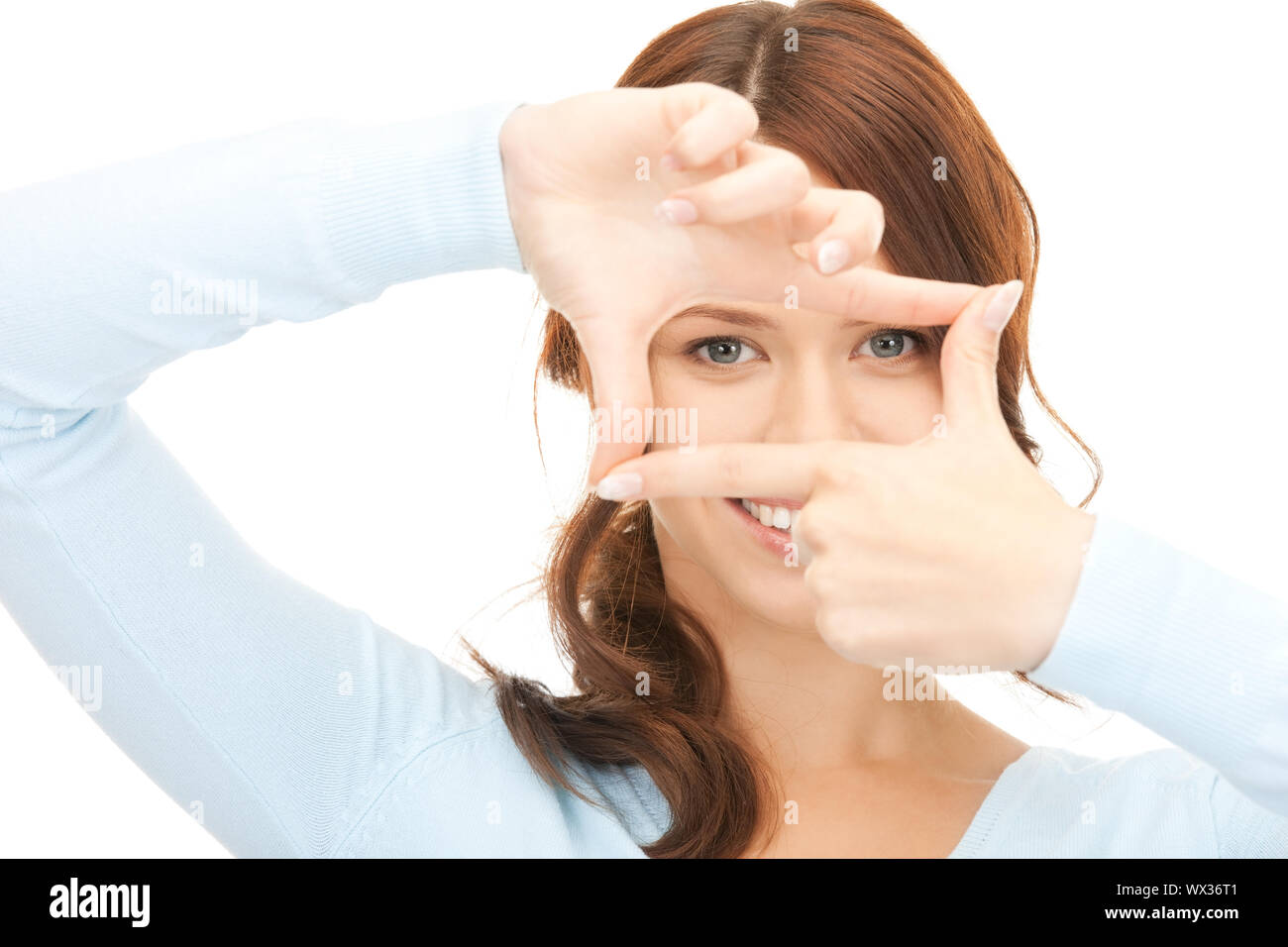 picture of lovely woman creating a frame with fingers Stock Photo - Alamy