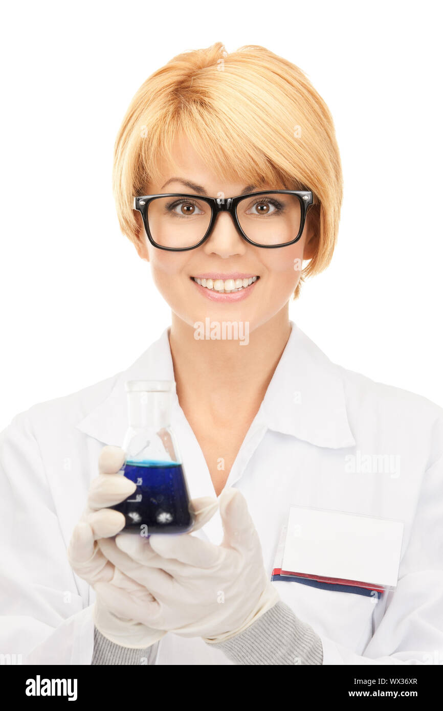 picture of beautiful lab worker holding up test tube Stock Photo - Alamy
