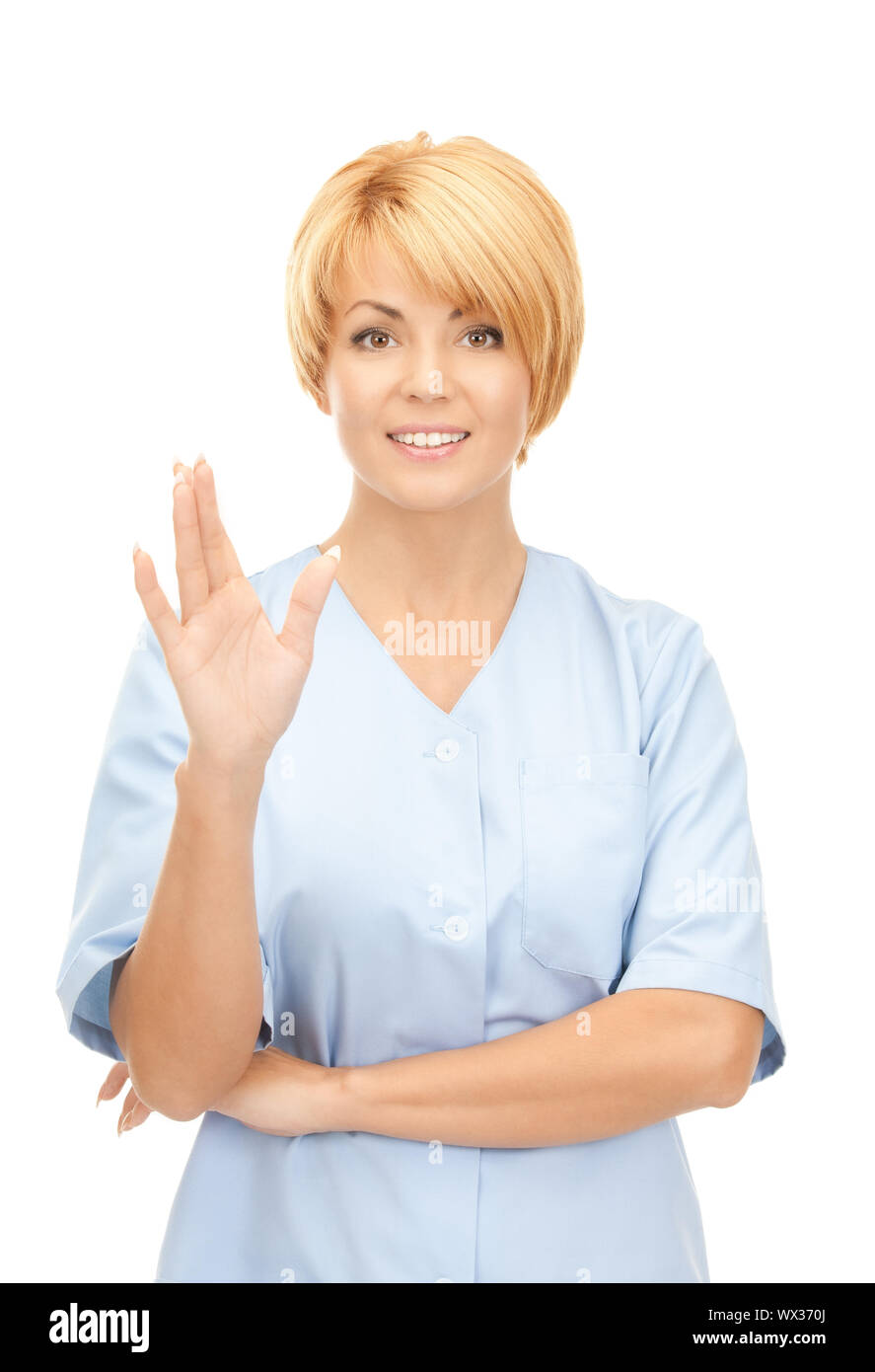 bright picture of attractive female doctor over white Stock Photo - Alamy