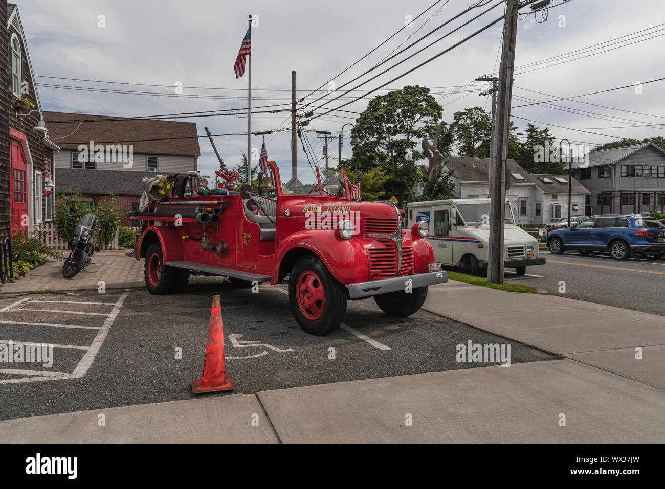 New England Block Island Antique Dodge Fire Truck Stock Photo - Alamy
