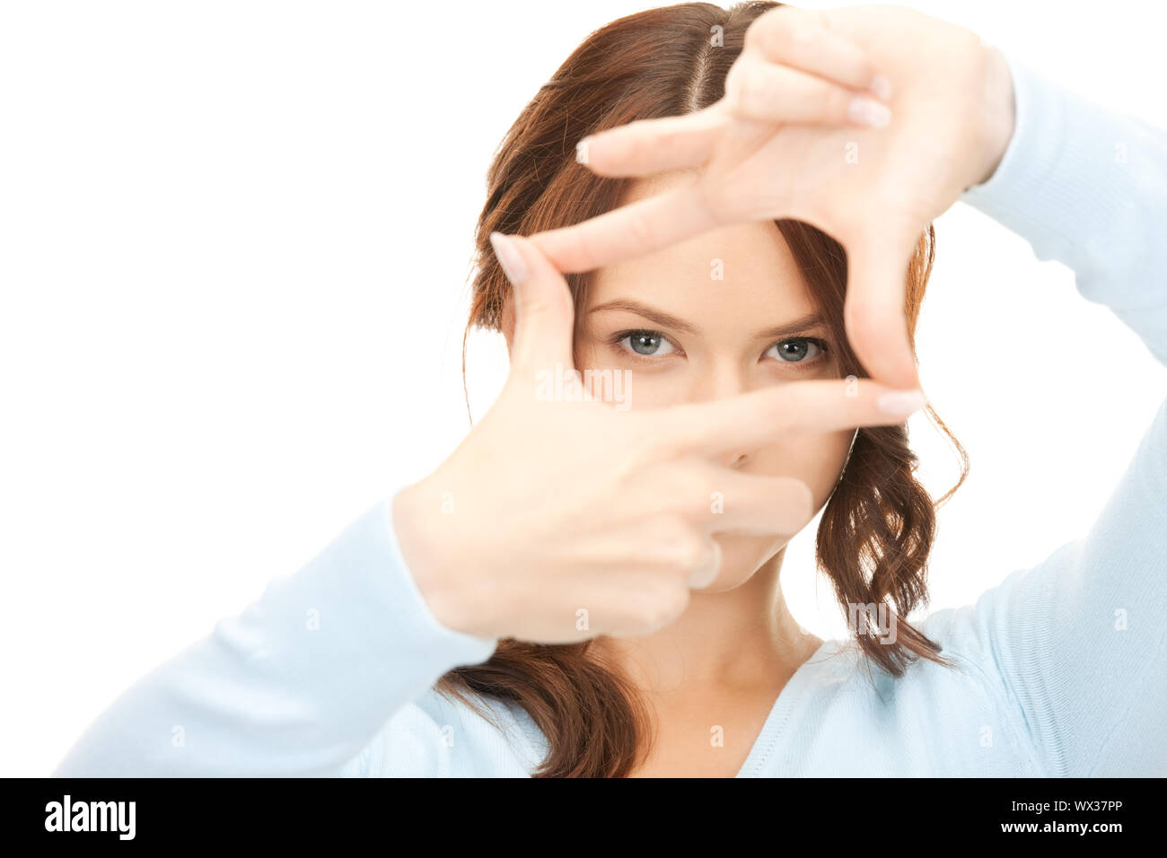 lovely woman creating a frame with fingers Stock Photo - Alamy