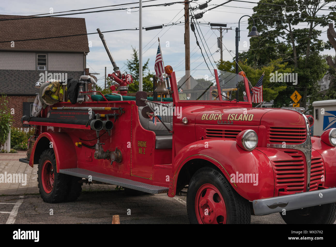 New England Block Island Antique Dodge Fire Truck Stock Photo - Alamy