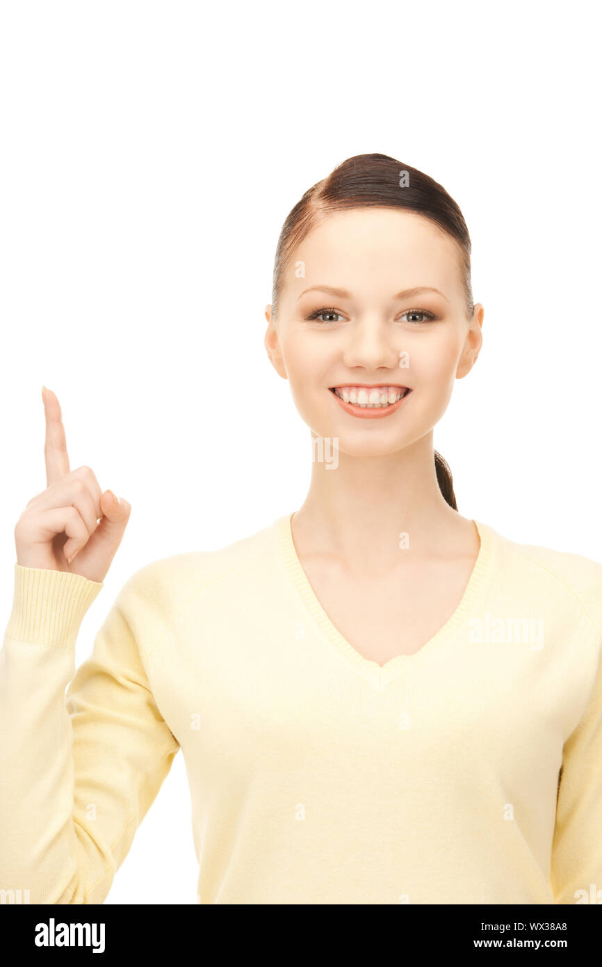 picture of attractive young woman with her finger up Stock Photo - Alamy